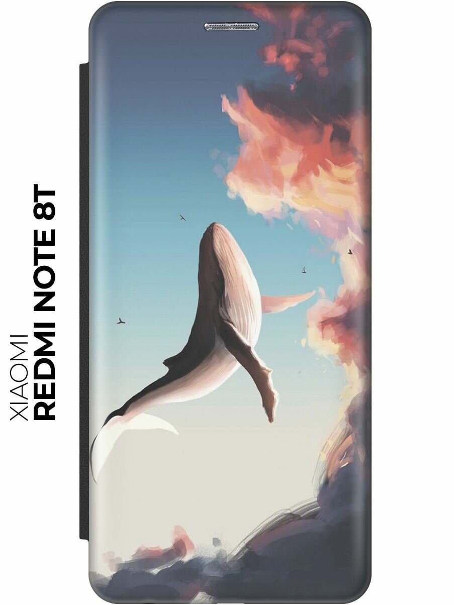 Чехол-книжка Кит среди облаков на Xiaomi Redmi Note 8T / Сяоми Редми Ноут 8Т черный