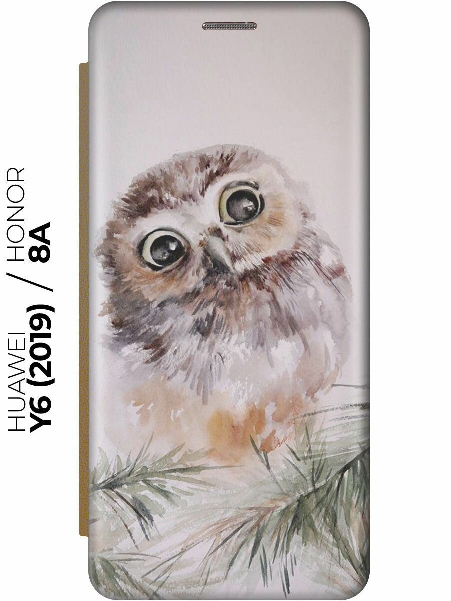 Чехол-книжка Совенок на Honor 8A / 8A Pro / Huawei Y6 (2019) / Y6 Prime (2019) / Хонор 8а / 8а Про / Хуавей У6 2019 / У6 Прайм 2019 золотой