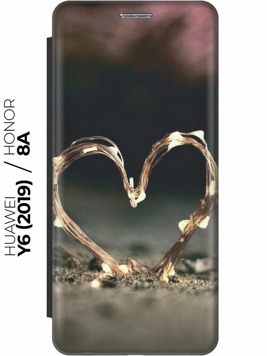Чехол-книжка Светящееся сердце на Honor 8A / 8A Pro / Huawei Y6 (2019) / Y6 Prime (2019) / Хонор 8а / 8а Про / Хуавей У6 2019 / У6 Прайм 2019 черный