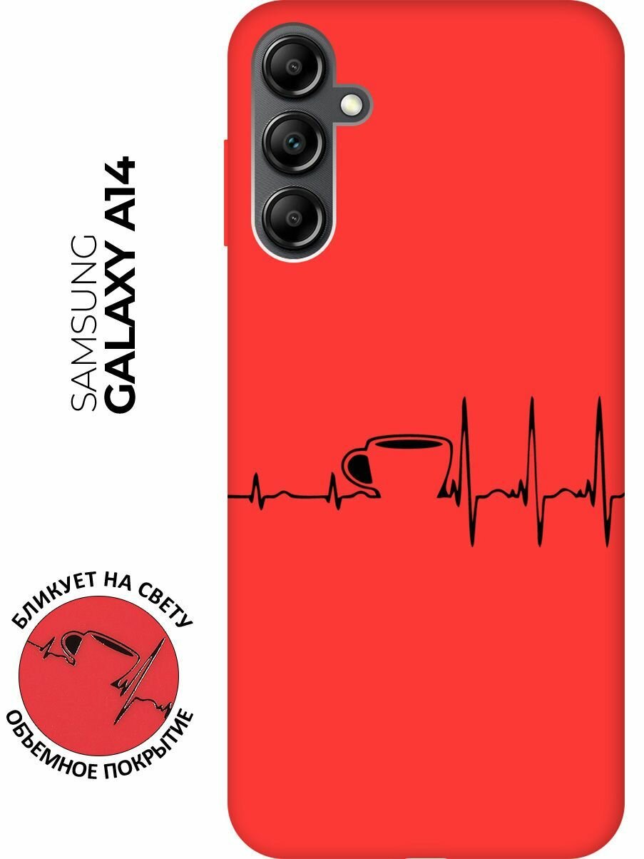 Матовый чехол Coffee Cardiogram для Samsung Galaxy A14 / Самсунг А14 с 3D эффектом красный