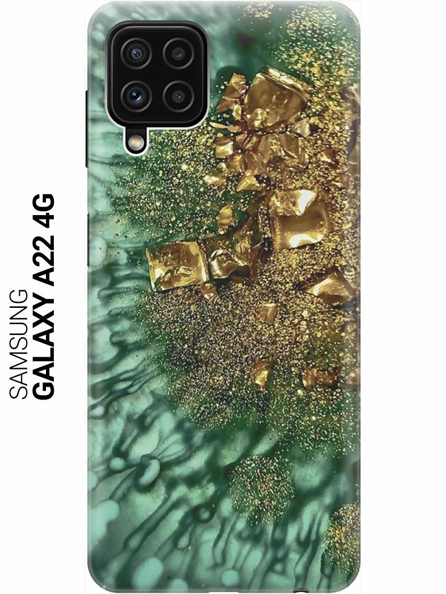 Силиконовый чехол на Samsung Galaxy A22, M32, M22, Самсунг А22, М32, М22 с принтом "Золото и изумрудные краски"