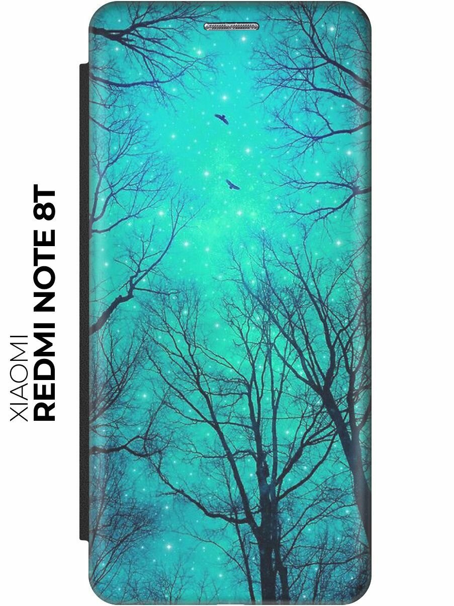 Чехол-книжка Голубое небо в ветках на Xiaomi Redmi Note 8T / Сяоми Редми Ноут 8Т черный