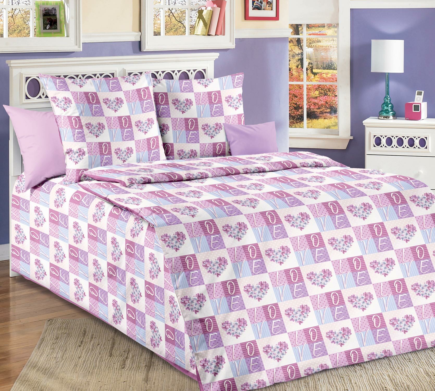 Простыня 1.5-спальная 145х214 Поплин Любовь 1 Роз арт 000ХЭ