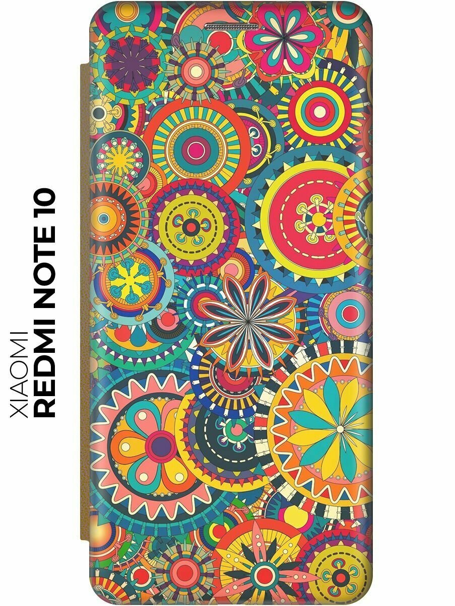 Чехол-книжка Яркий узор на Xiaomi Redmi Note 10 / Note 10S / Poco M5s / Сяоми Редми Ноут 10 / Ноут 10С / Поко М5с золотой