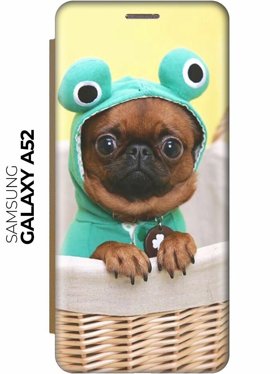 Чехол-книжка Собака в смешной шапке на Samsung Galaxy A52 / Самсунг А52 золотой