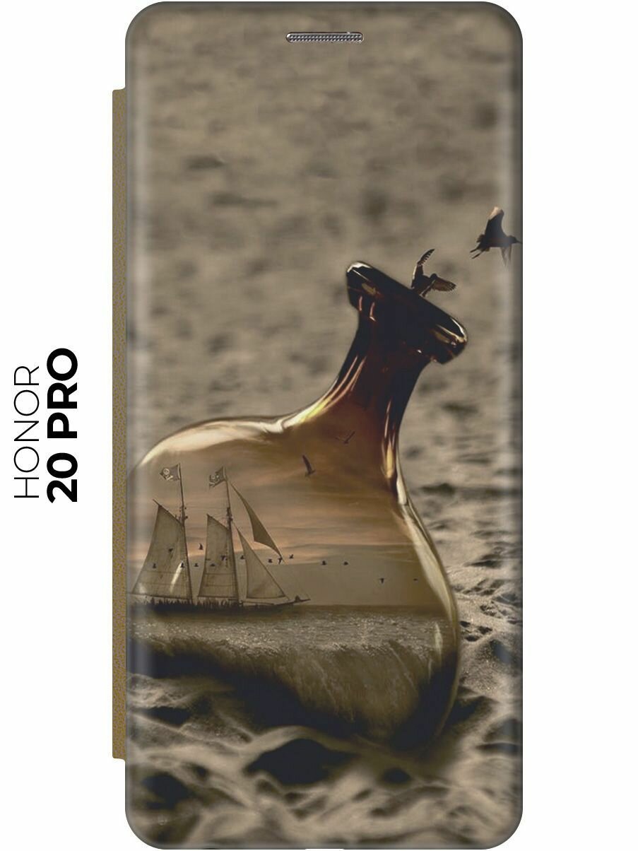 Чехол-книжка Приключения в бутылке на Honor 20 Pro / Хонор 20 Про золотой