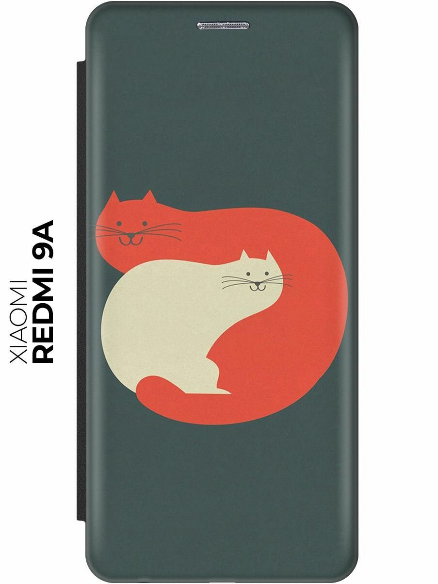 Чехол-книжка Два котика на Xiaomi Redmi 9A / Сяоми Редми 9А черный