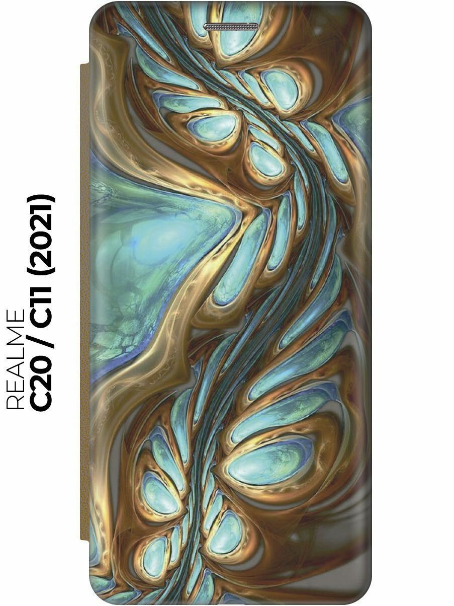 Чехол-книжка Голубо-золотая абстракция на realme C20 / C11 (2021) / Рилми С20 / С11 (2021) золотой