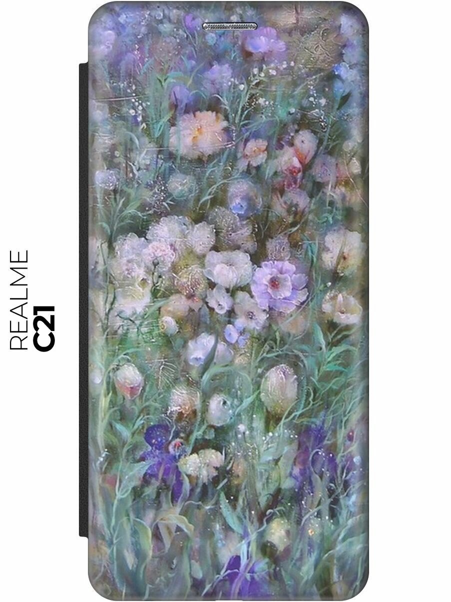 Чехол-книжка Сиреневое поле на realme C21 / Рилми С21 черный