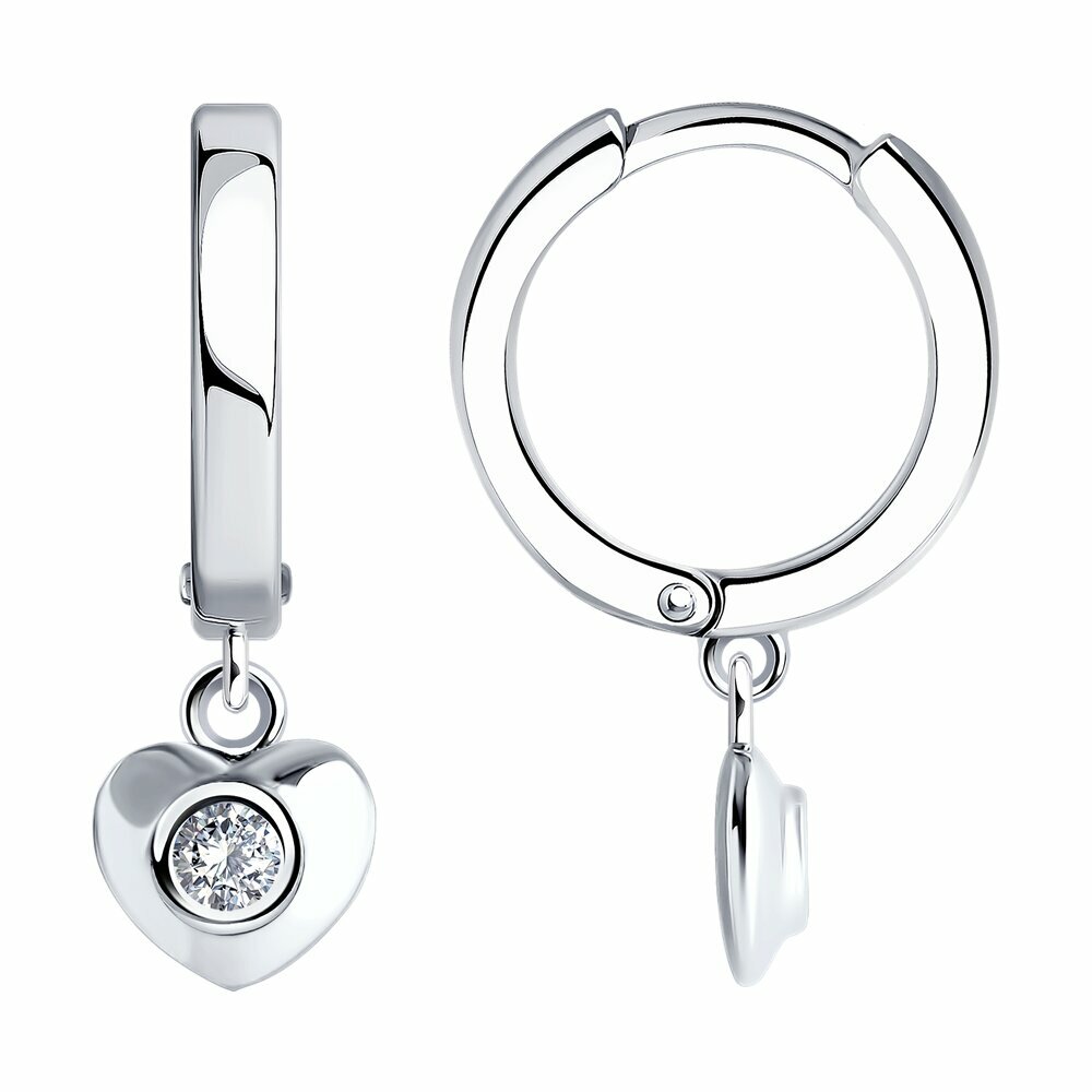 Серьги с подвесками, серебро, 925 проба, родирование, фианит