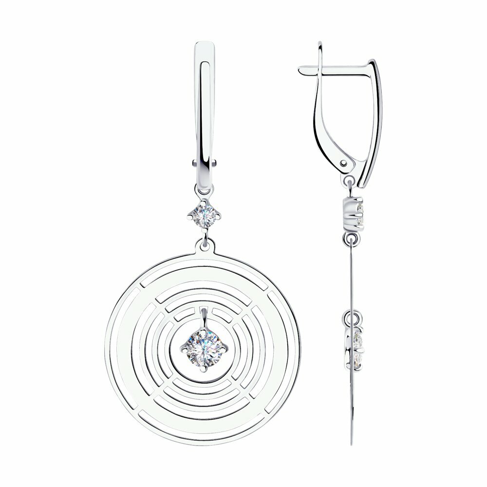 Серьги с подвесками, серебро, 925 проба, родирование, фианит