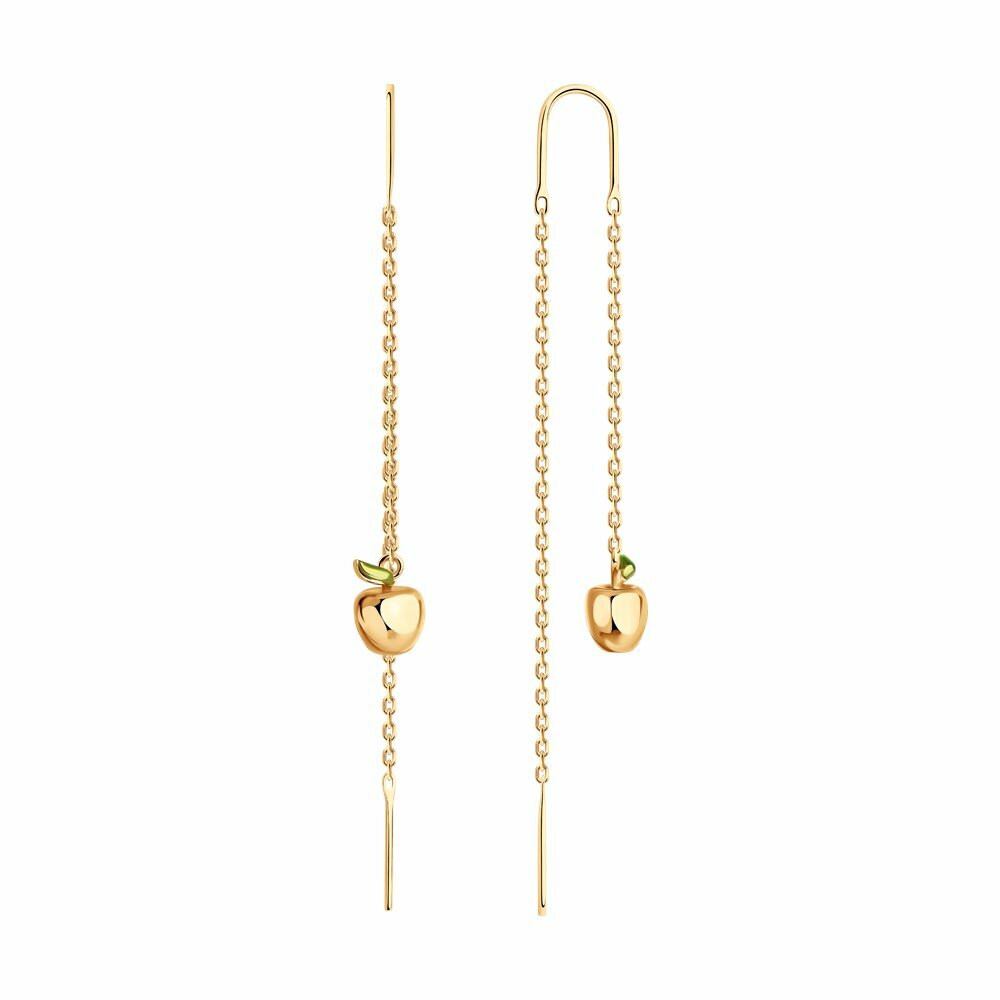 Серьги цепочки, серебро, 925 проба, золочение, эмаль