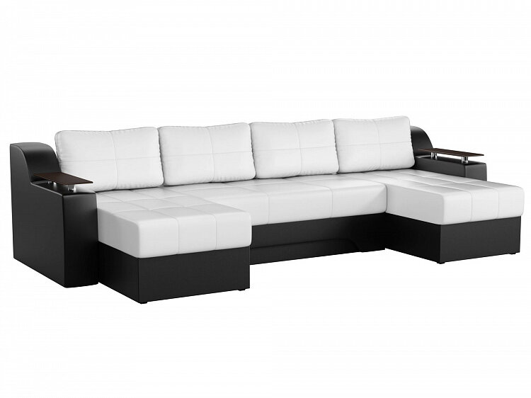 Угловой диван П-образный Сенатор бело-черный, еврокнижка, 300х150х85 см, с ящиком для белья