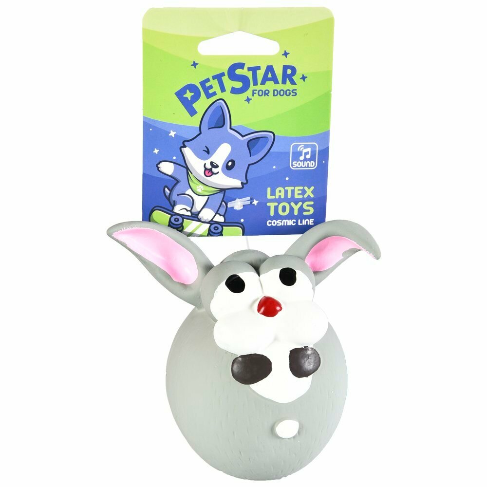 Игрушка латексная для собак Заяц, длина - 12 см, цвет - серый, PET STAR