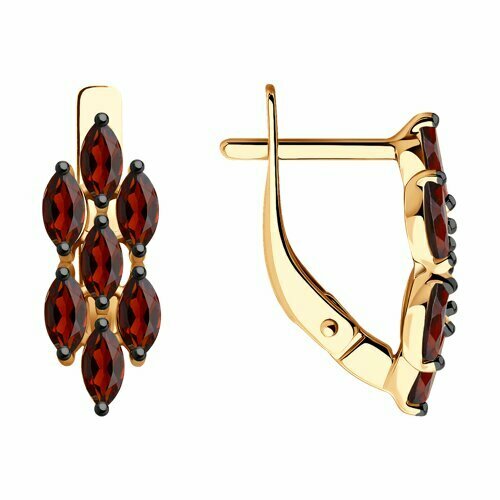 Серьги, красное золото, 585 проба, гранат
