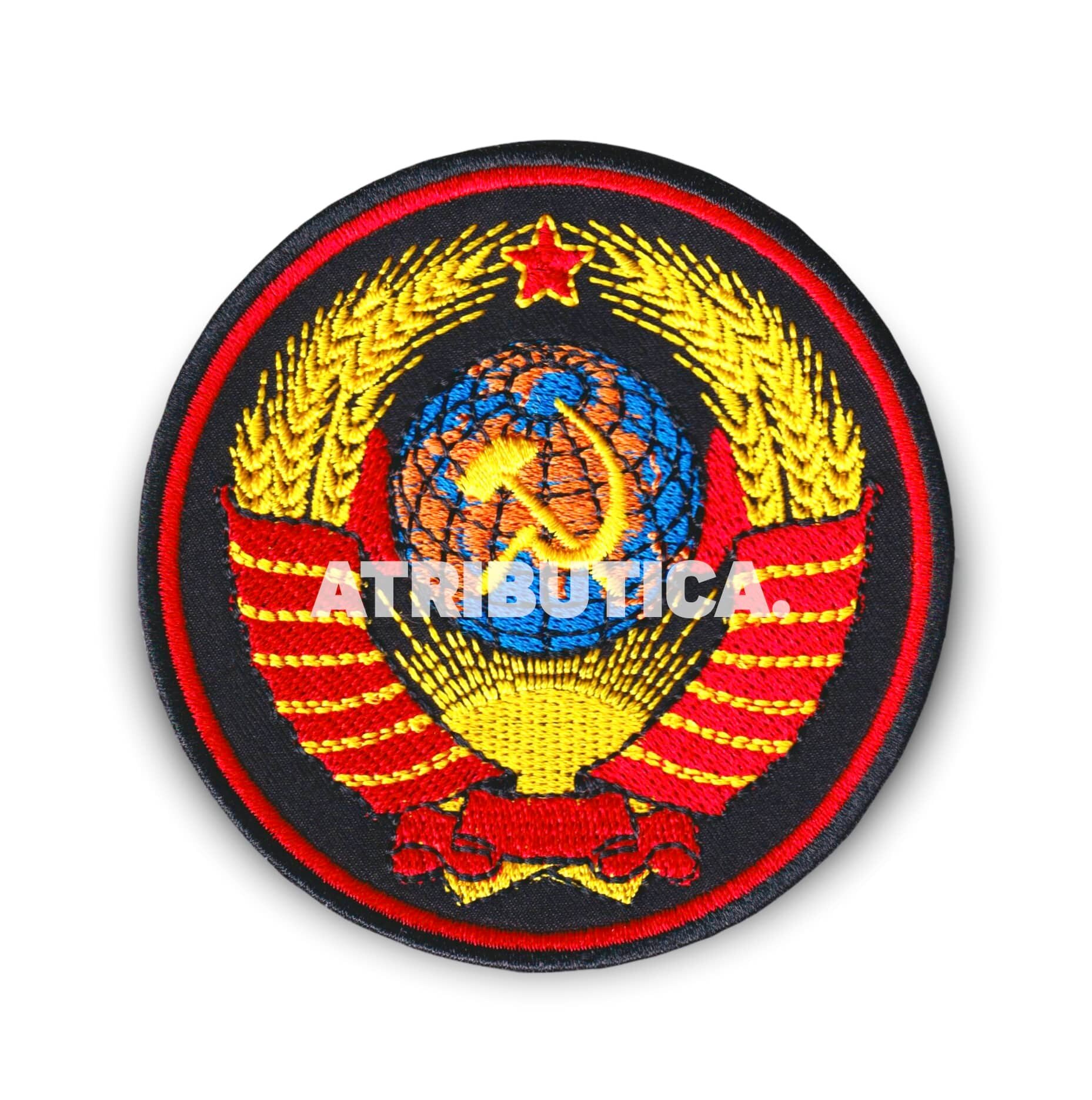 Нашивка ( Шеврон / Патч / Patch ) Тактическая Герб СССР D-85 мм Черная (Черный / На липучке)