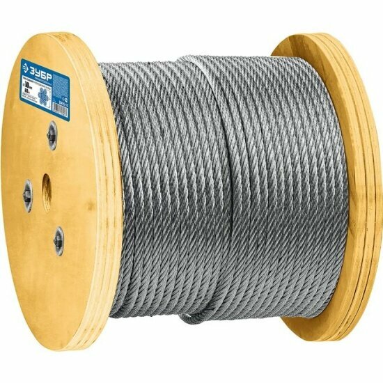 Трос Зубр грузоподъемный стальной, оцинкованный, DIN 3060, d=10 мм, L=60 м, Профессионал 30415-10