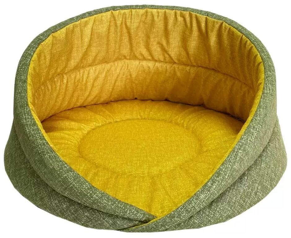 HOMEPET Лежак для домашних животных Микровелюр Релакс №1, желто-зеленый, 45 см х 45 см х 27 см
