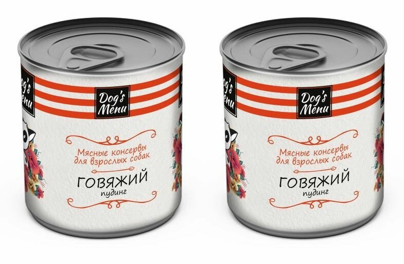 Dog's Menu Влажный корм для собак, Говяжий пудинг, 750 г, 2 шт.