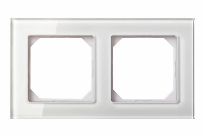 LIREGUS Рамка Двухместная Стекло Белое Глянцевое (Универсальный Монтаж) LIREGUS EPSILON