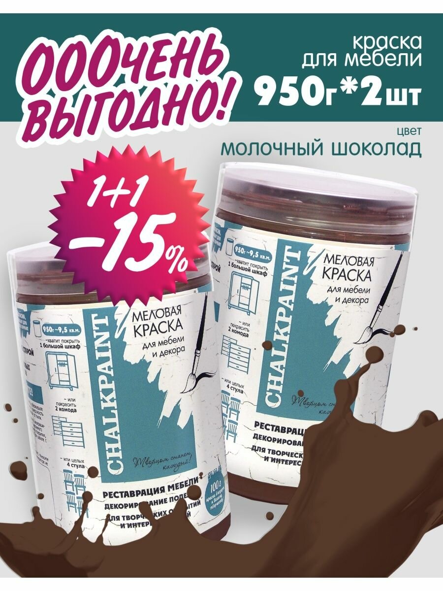 Краска меловая для мебели Chalky Paint, молочный шоколад, 950 г, набор 2 шт