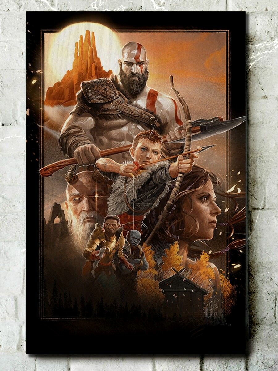 Картина интерьерная на дереве God of War Бог Войны, Мифы, Кратос, Атрей - 14205