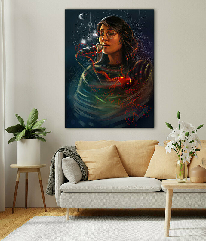 Интерьерная картина на холсте "Певица Kalben с микрофоном" размер 45x60 см