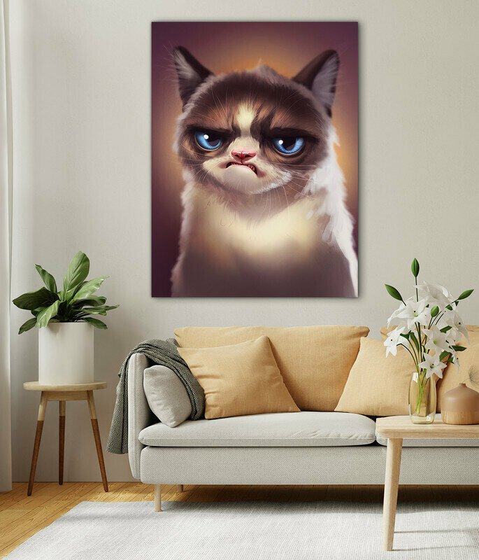 Интерьерная картина на холсте "Grumpy Cat - Сердитая Кошка мем" размер 22x30 см