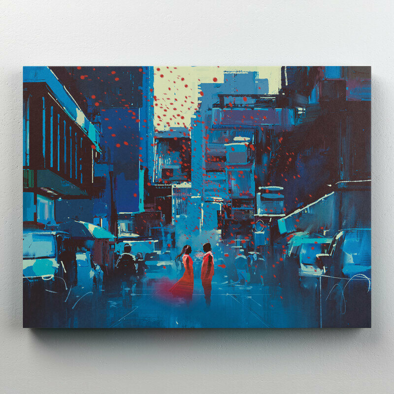 Интерьерная картина на холсте "Иллюстрация - влюбленные в одиноком городе" размер 60x45 см