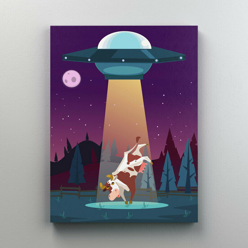 Интерьерная картина на холсте "Похищение НЛО" размер 22x30 см