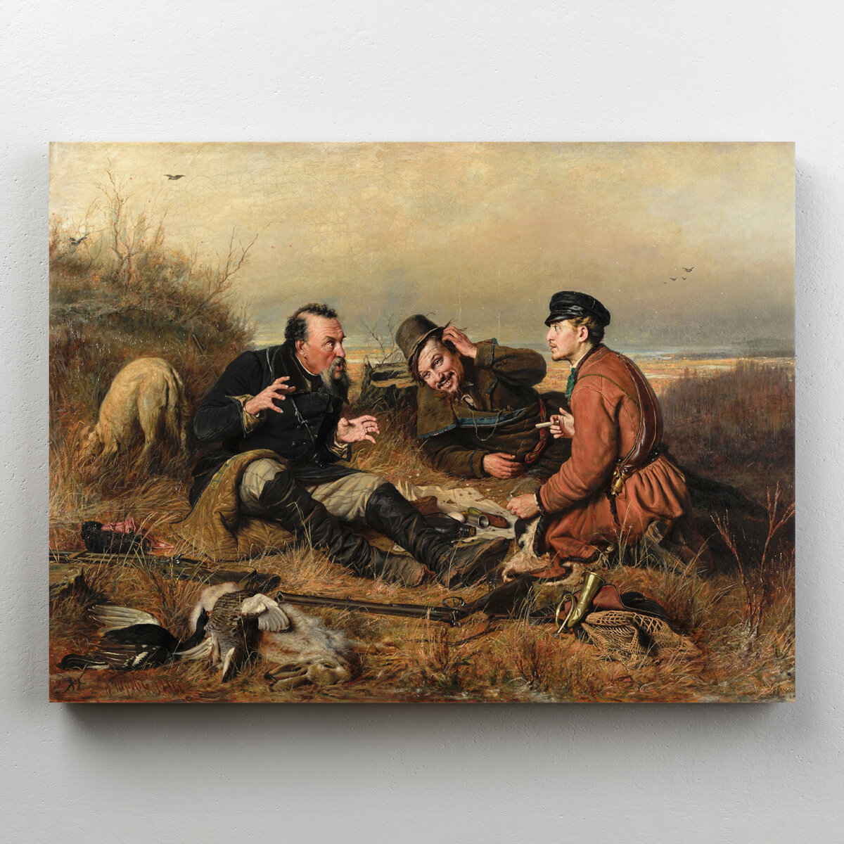Интерьерная картина на холсте, репродукция "Охотники на привале - Василий Перов" размер 60x45 см