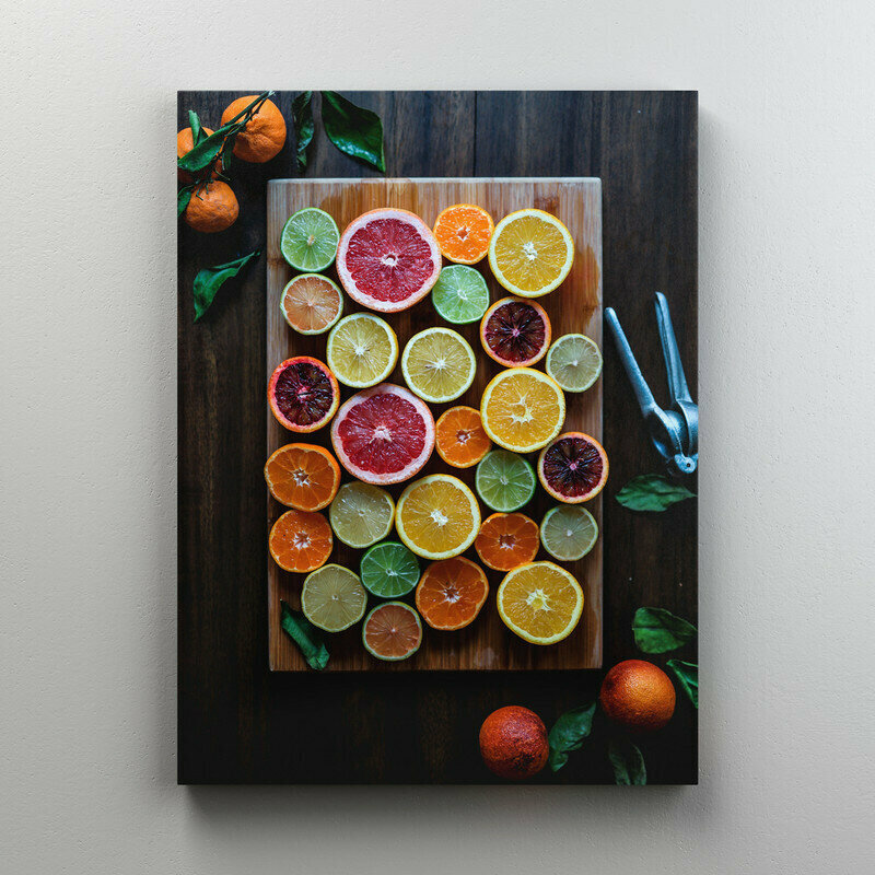 Интерьерная картина на холсте "Цитрусовые" для кухни, кафе и ресторанов размер 22x30 см