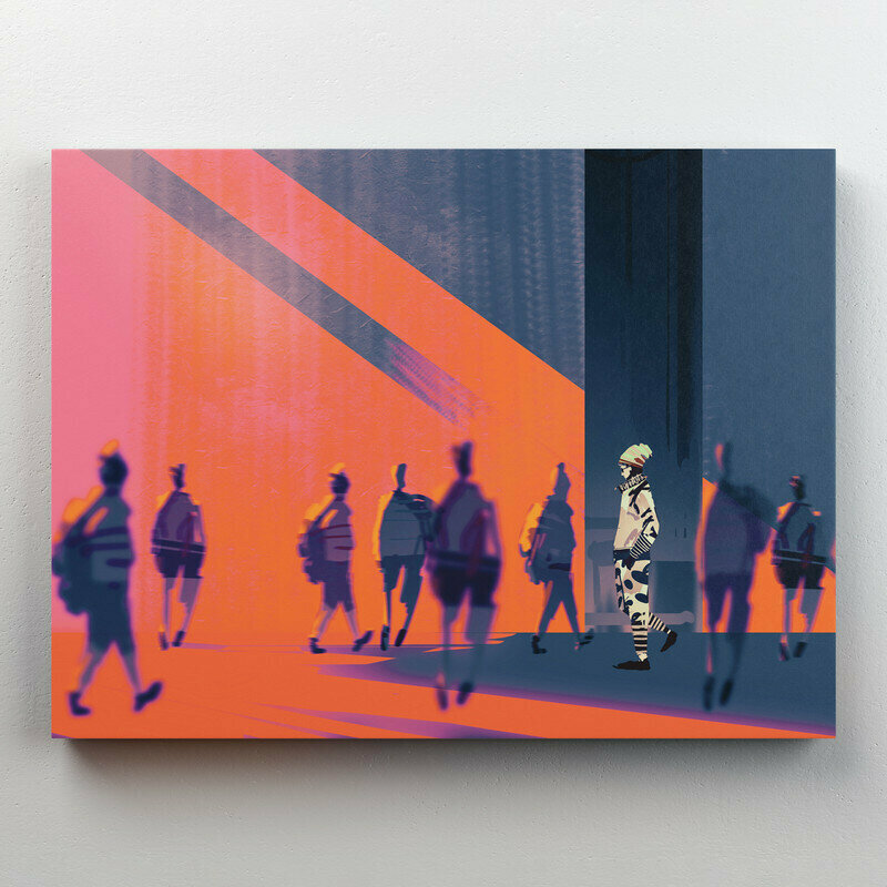 Интерьерная картина на холсте "Девушка выделяется из толпы" размер 30x22 см