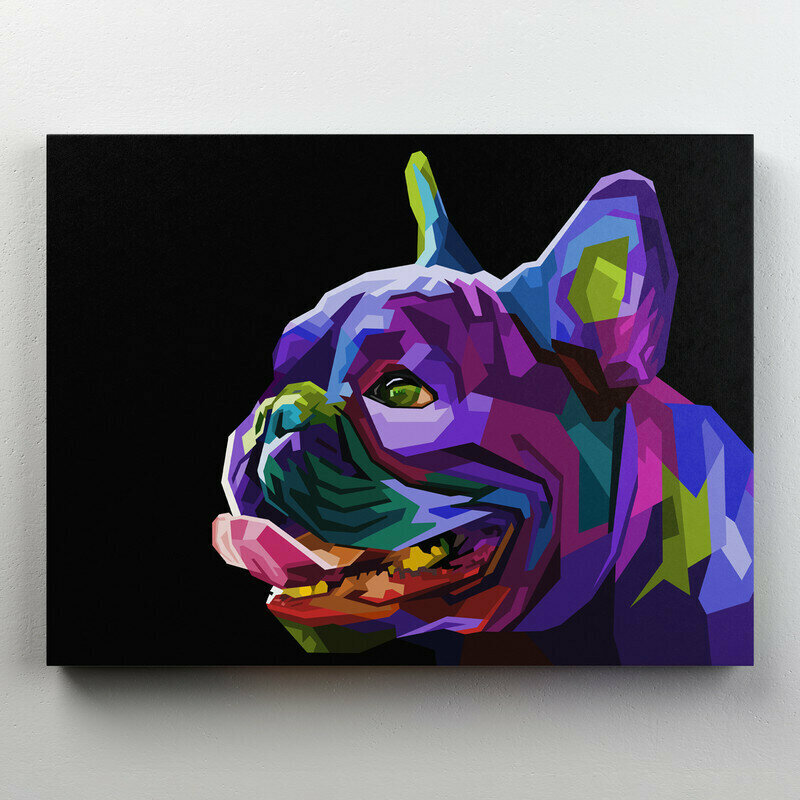 Интерьерная картина на холсте "Постер в стиле поп-арт - разноцветный французский бульдог" размер 60x45 см