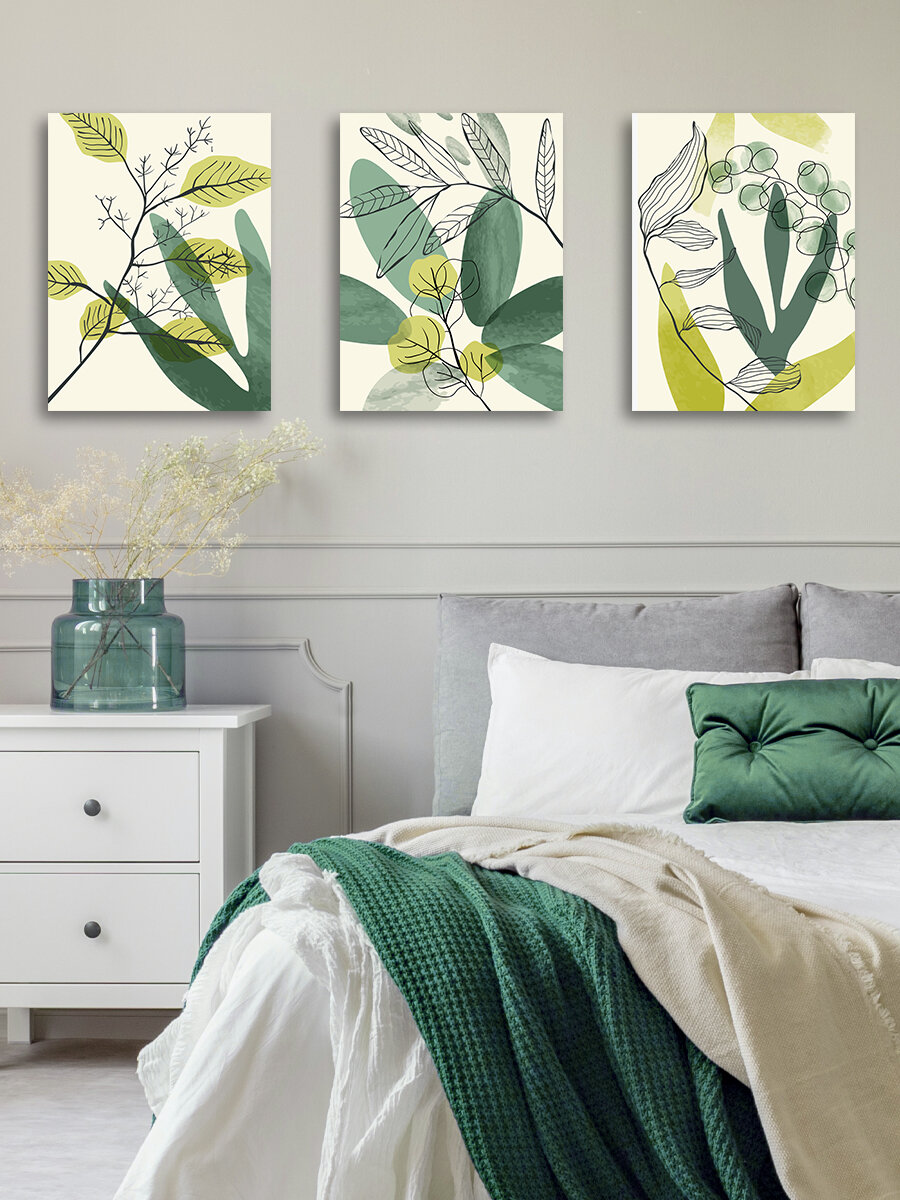 Картины на холсте с подрамником LOFTime 3 шт 30Х40 растения абстракция ЗЕЛ №3 К-351-3040