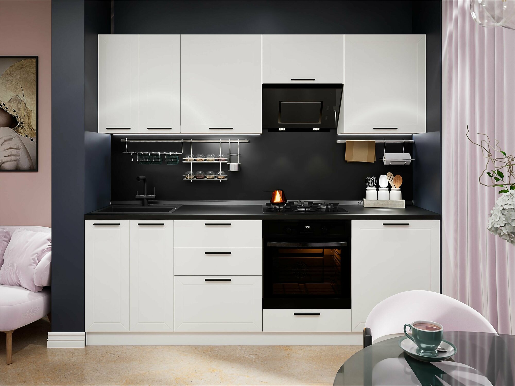 Кухонный гарнитур Глетчер Айленд Силк, 2400 мм