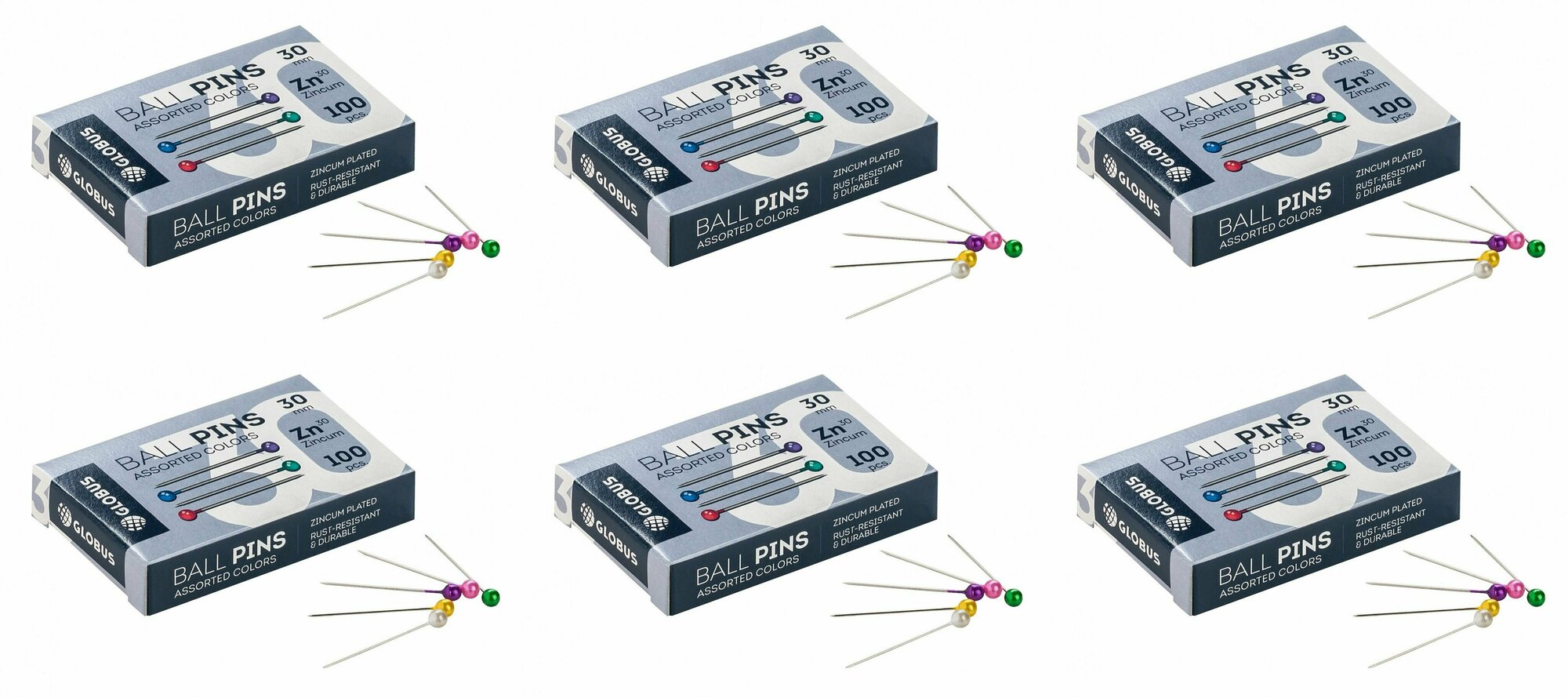 Глобус Булавки для пробковых досок, 30 мм, 100 шт, 6 уп