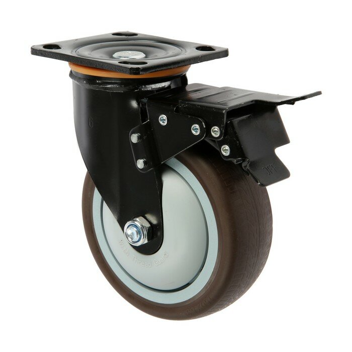 Колесо для трансп. тележек повортное тундра, d=150 мм, на пдощадке, со стопорм, покрытие TPR 99176