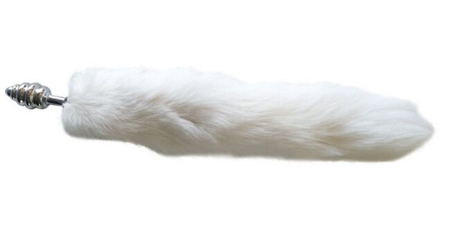 Рельефная анальная пробка Le Desir с хвостиком металл серебристый мех белый длина 4 мм диаметр 3 мм