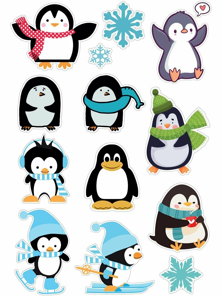 Набор наклеек А4 "Пингвины-2"