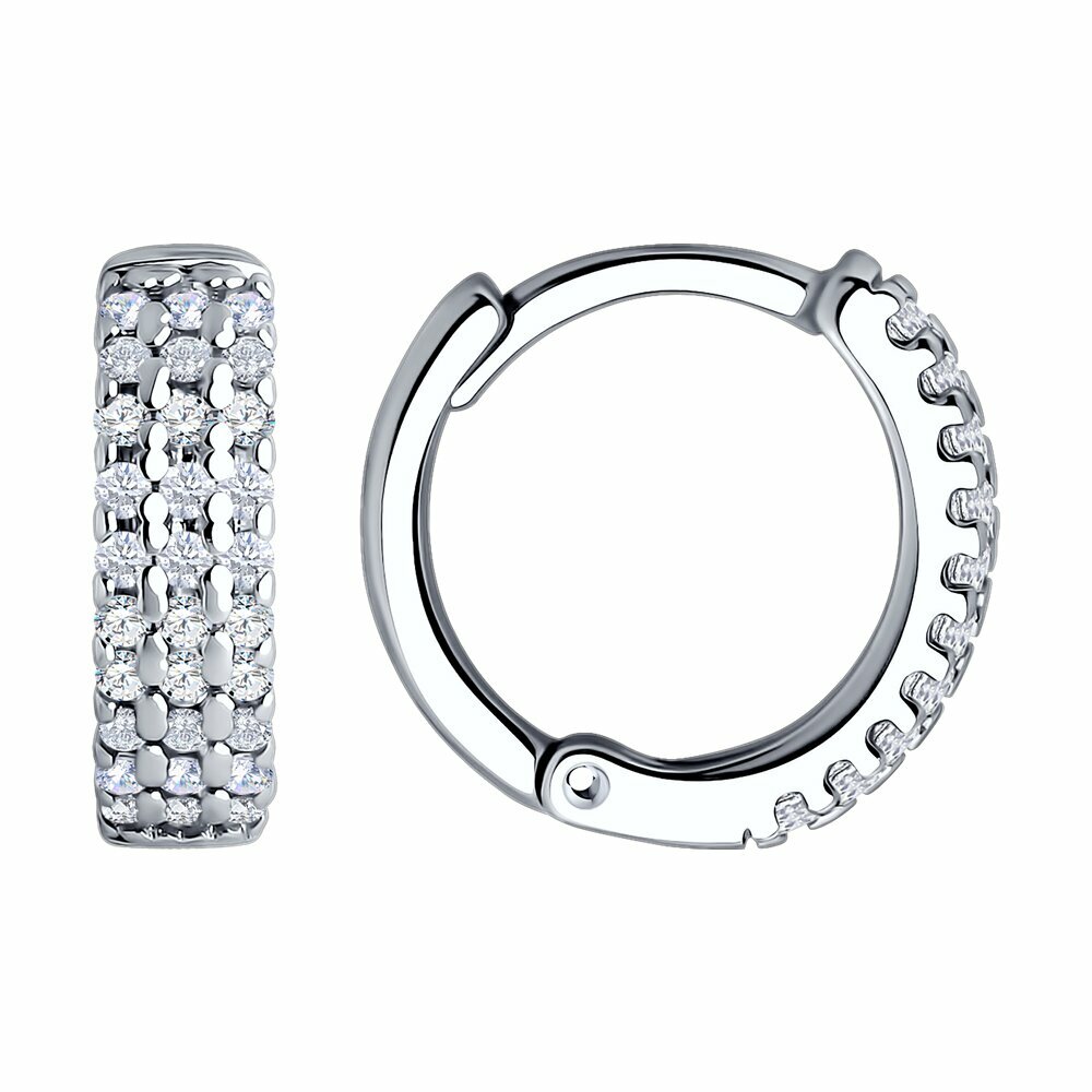 Серьги, серебро, 925 проба, родирование, фианит