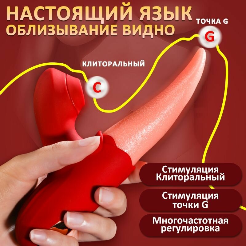 Вибратор с языковым лизанием и вакуумом для клитора, секс-игрушка для женщин, красный, 10 режимов, 17,5 см