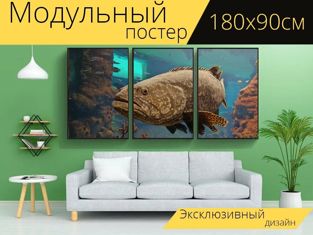 Модульный постер "Рыбы, огромный, большой" 180 x 90 см. для интерьера