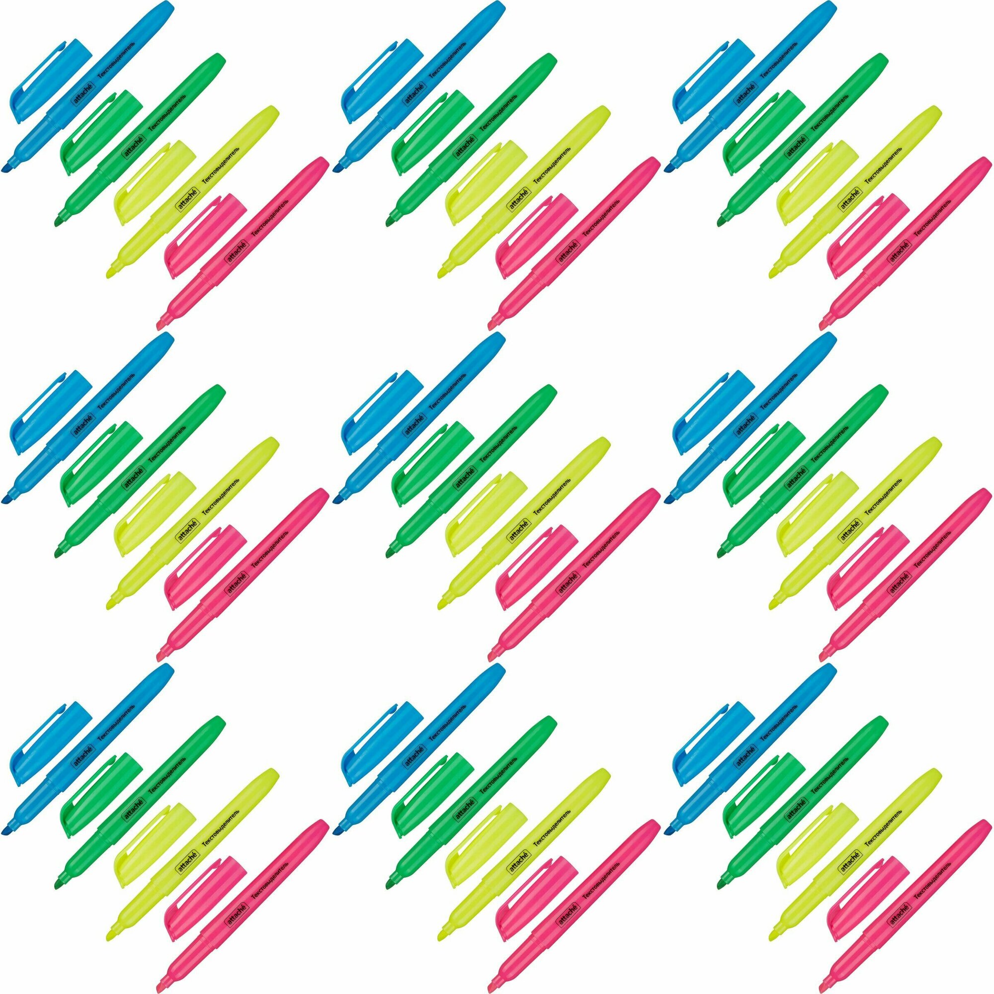 Attache Набор маркеров текстовыделителей 4 цвета, 1-3,9 мм, 9 шт