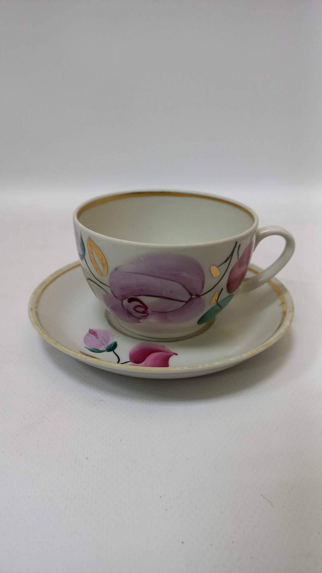 Винтажная советская фарфоровая чайная пара с росписью, Пролетарий, СССР