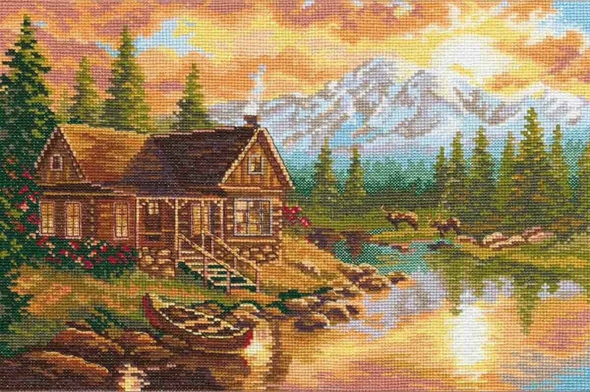 Набор для вышивания крестом "Вечер в горах" 3-04, 33х24 см, Алиса