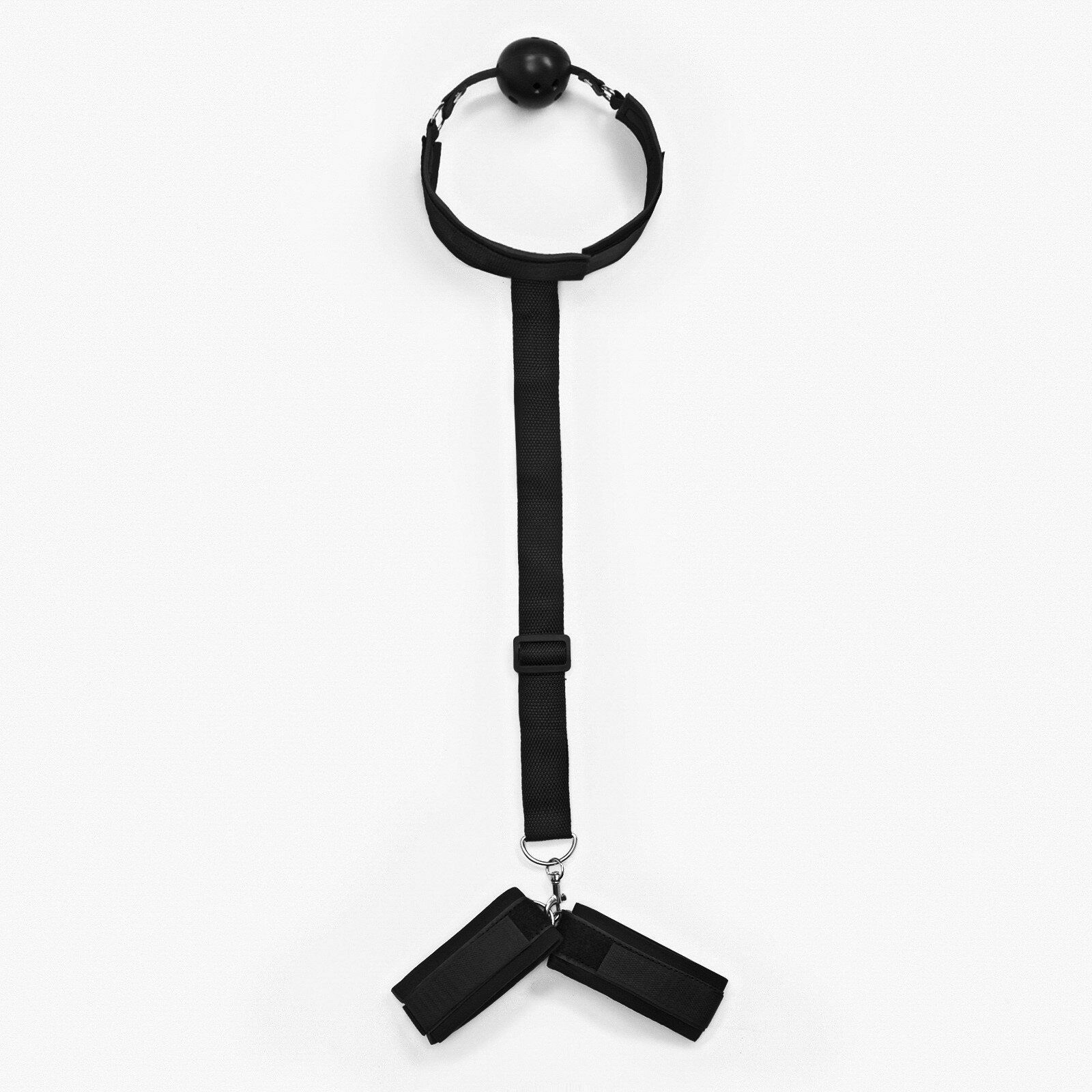 Кляп с наручниками регулируемые ремни, неопрен, стропа, PVC, черный