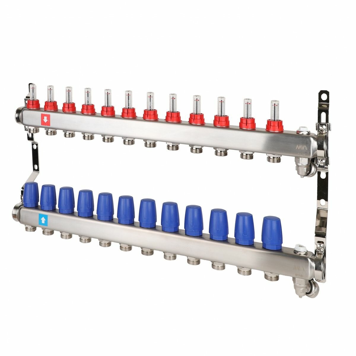 Коллектор с расходомерами, дренажным краном и краном Маевского, 12 выходов