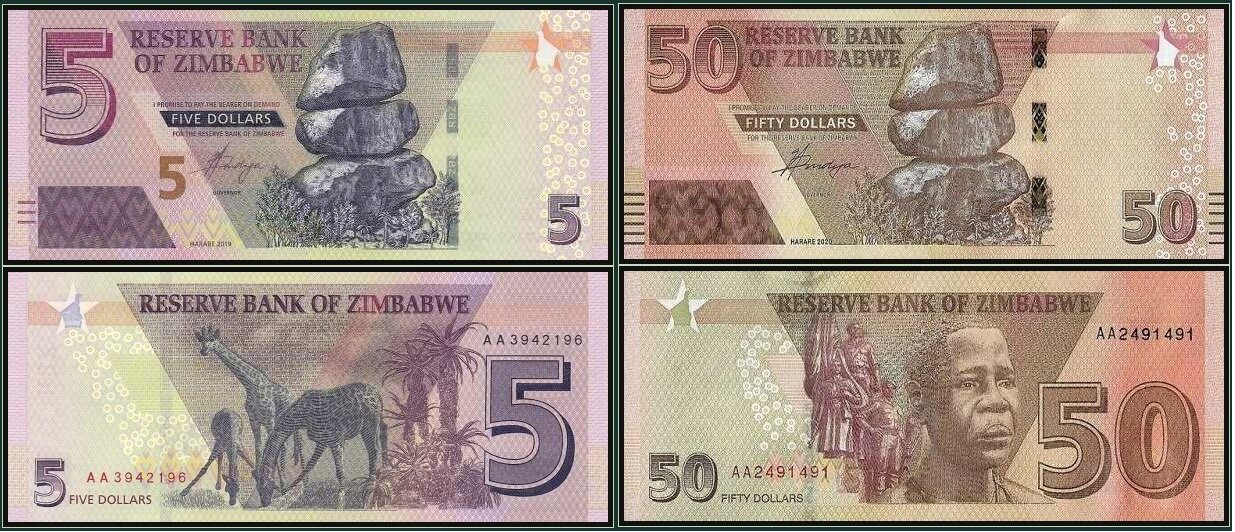 Комплект банкнот Зимбабве №2, состояние UNC (без обращения), 2019-2020 г. в.