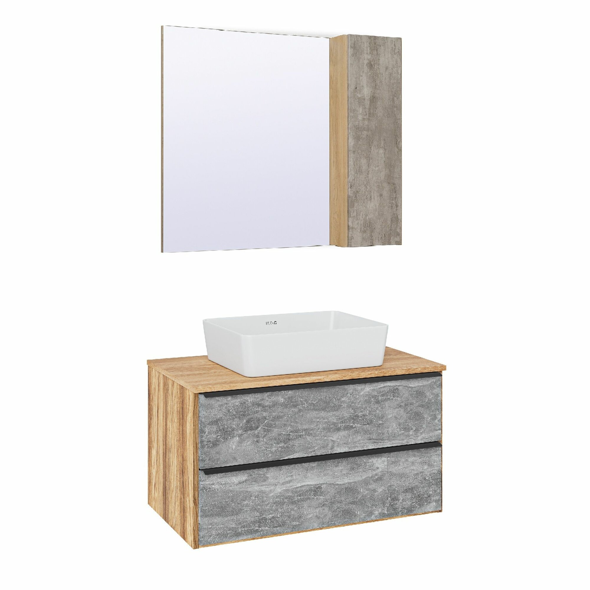 Мебель для ванной Мальта 70, серый дуб (тумба подвесная с раковиной Тренд, зеркало-шкаф)